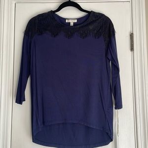 Kenar | Tops | Nwt Kenar Smoky Blue Knit Top With Black Lace Small ...